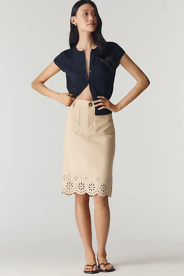 Maeve The Colette Eyelet Midi Skirt - Semolina