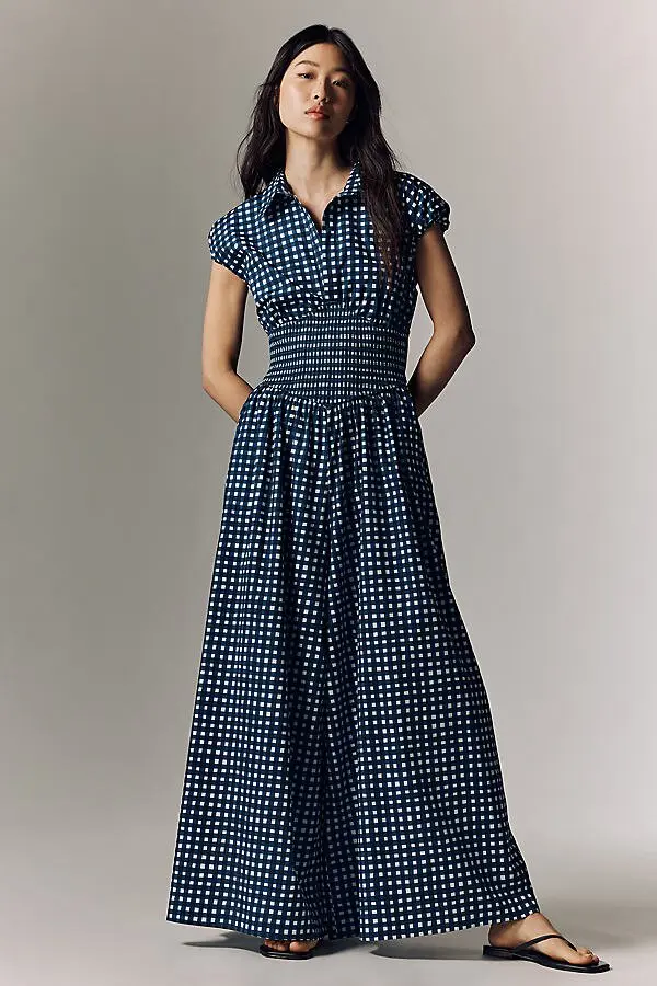HUTCH Gingham Basque-waist Jumpsuit - Blue Gingham