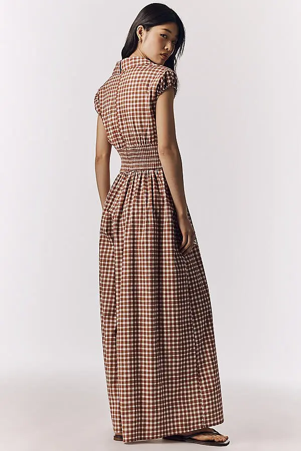HUTCH Gingham Basque-waist Jumpsuit - Brown Gingham