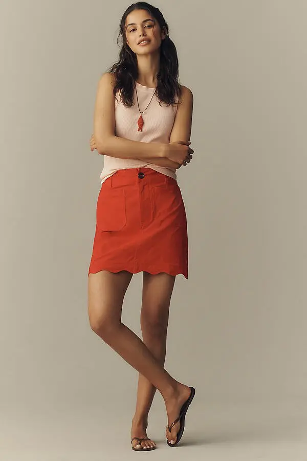 Maeve Colette Scalloped Mini Skirt - Deepened Red