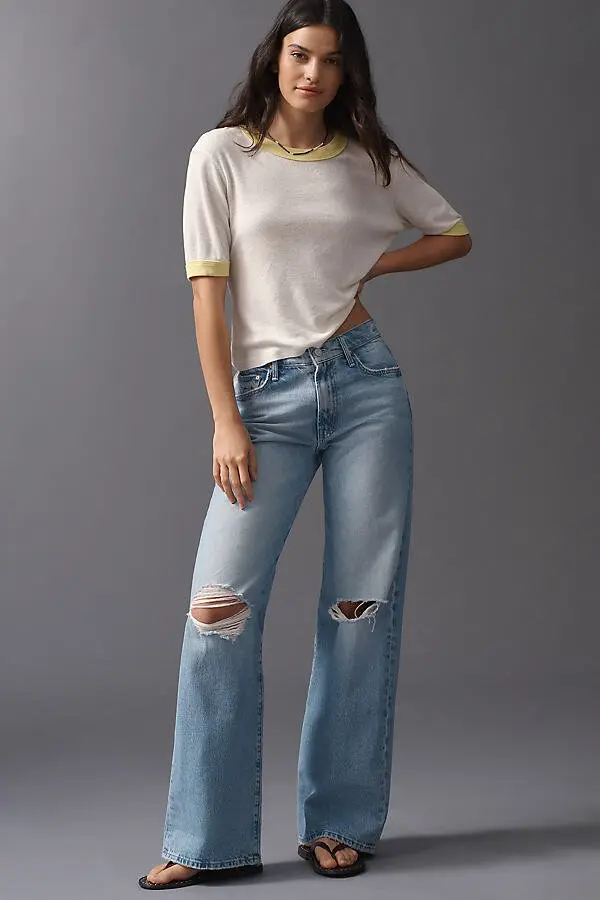 MOTHER The Maven Sneak Mid Rise Wide Leg Jeans - Reelin It In