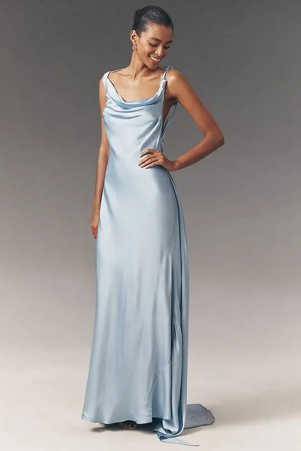 Arcina Ori Darcy Draped Open-back Maxi Dress - Blue
