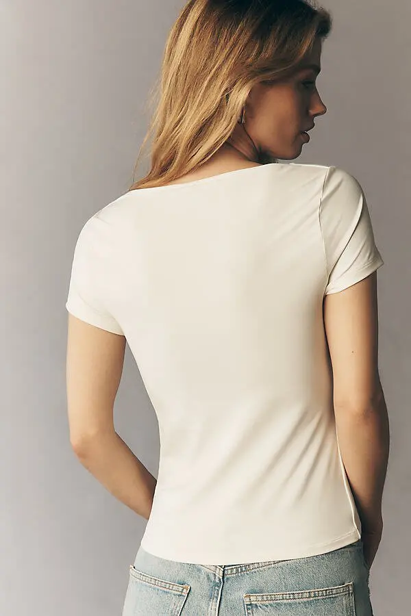 Maeve Short-sleeve Square-neck Tee - White