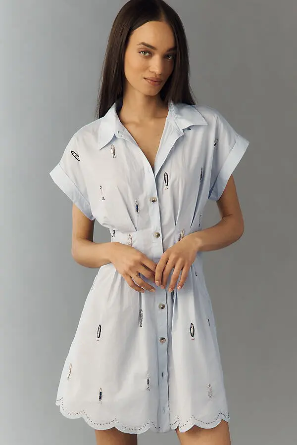Anthropologie Cotton Poplin Shirtdress - Blue Pattern