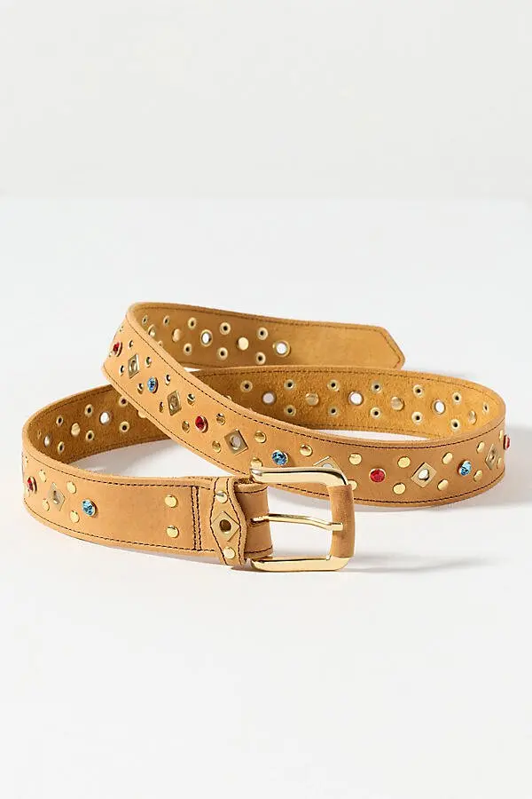 SWEDISH HASBEENS Studded Leather Belt - Tan Multi