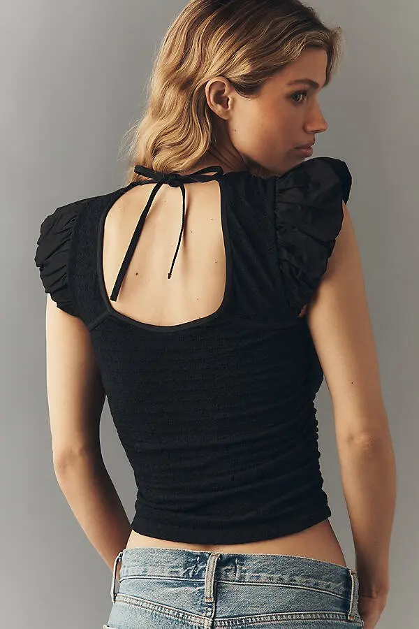 Maeve Flutter-sleeve Square-neck Top