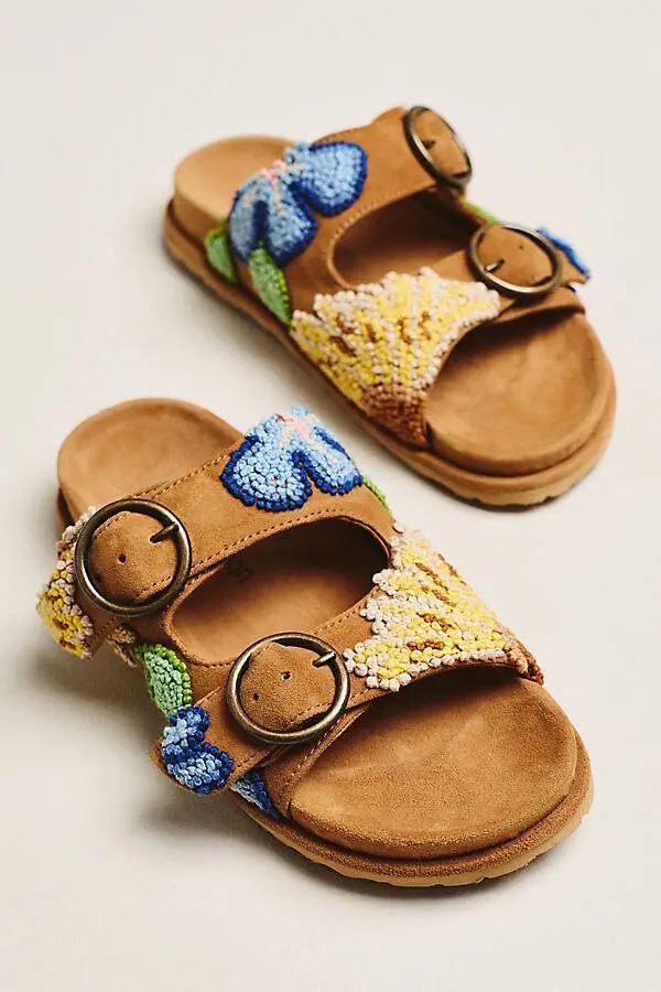 LAIDBACK LONDON Clay French Knot Buckle Slide Sandals - Mustard Suede Multi