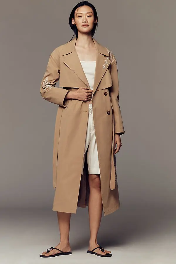 NVLT Longle Embroidered Trench Coat Jacket - Tan