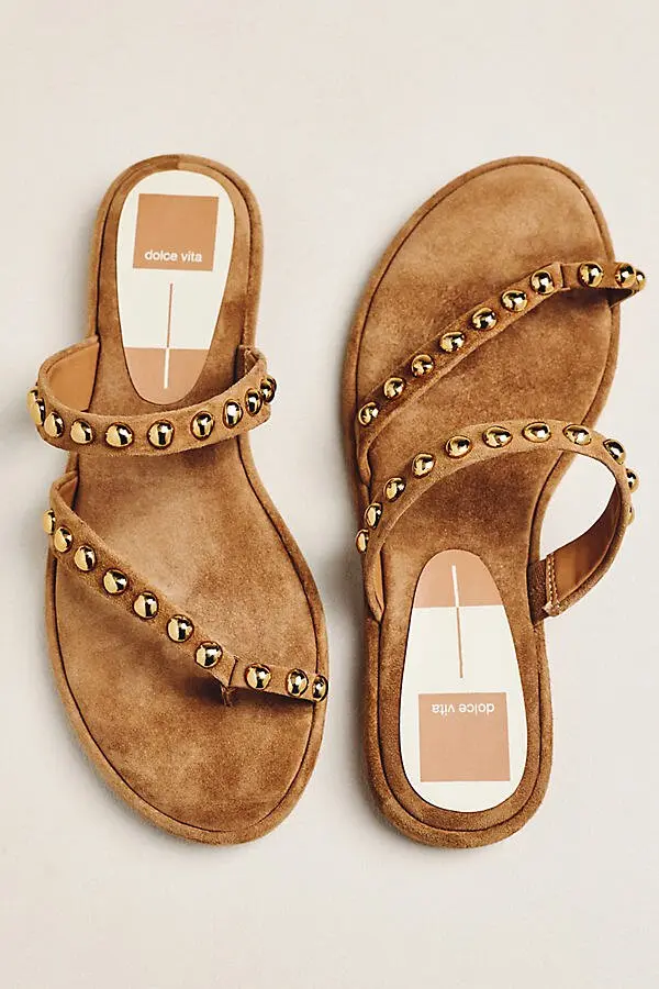 Dolce Vita Amary Studded Toe-loop Sandals - Brown