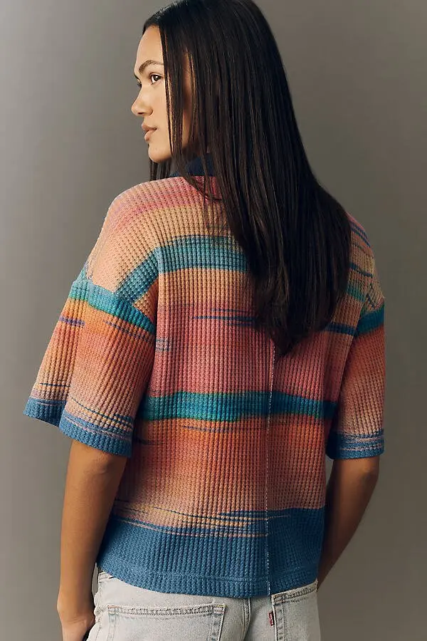 PILCRO Cotton Waffle Knit V-neck Top - Multi
