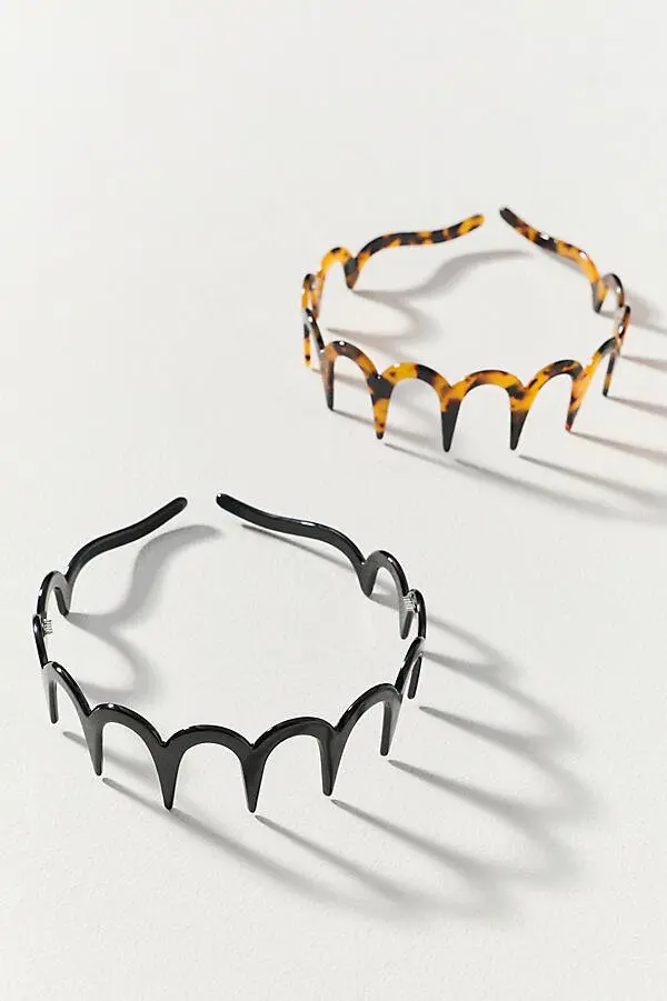 Anthropologie Resin Scalloped Headband Set - Black/tortoise