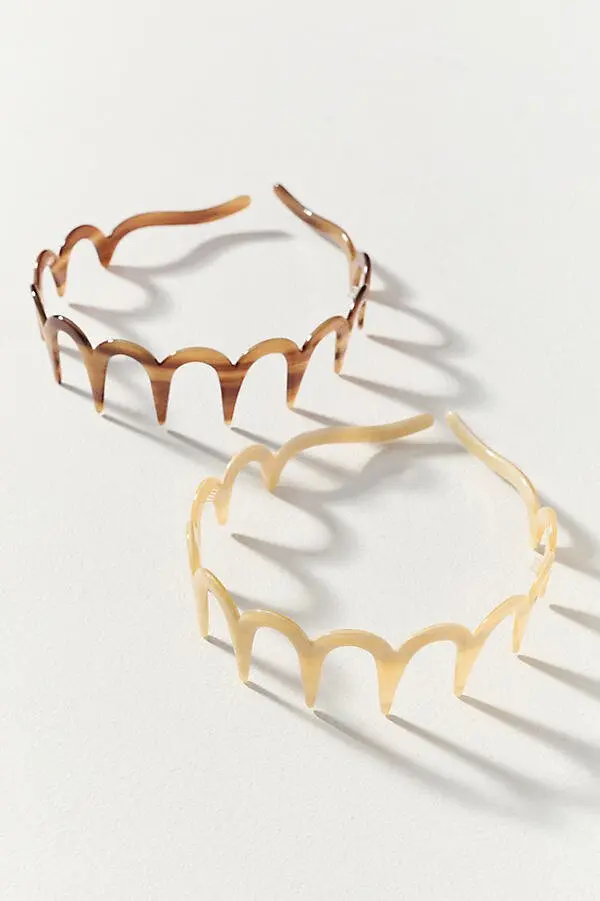 Anthropologie Resin Scalloped Headband Set - Blonde/brown