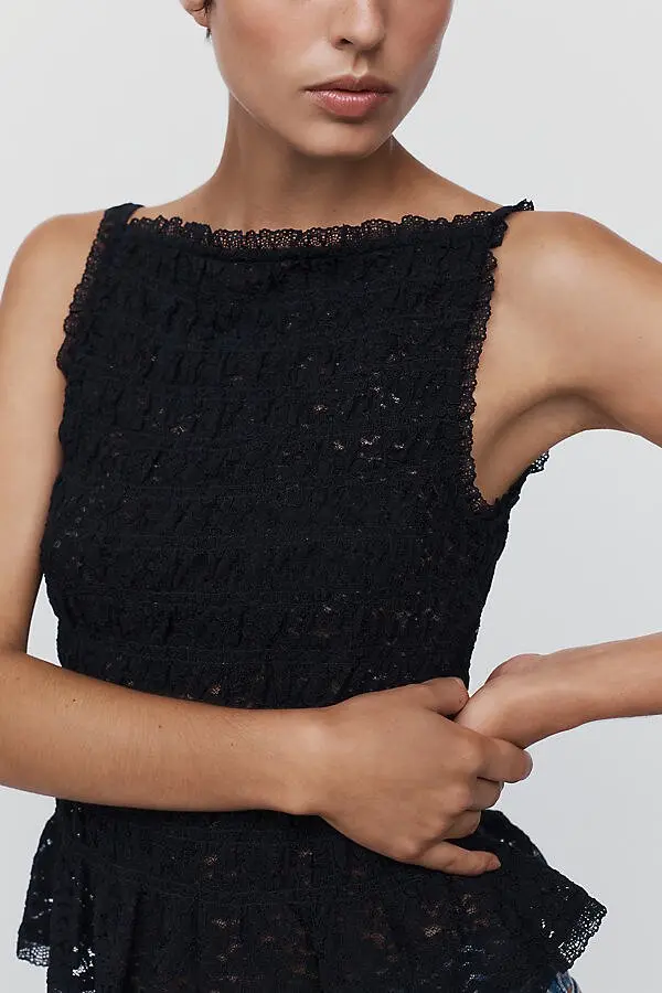 Maeve Shirred Tank Top - Black