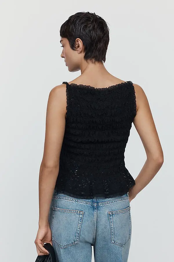 Maeve Shirred Tank Top - Black