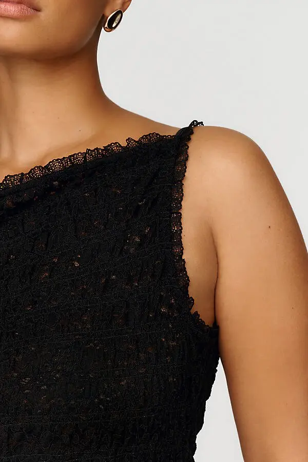 Maeve Shirred Tank Top - Black