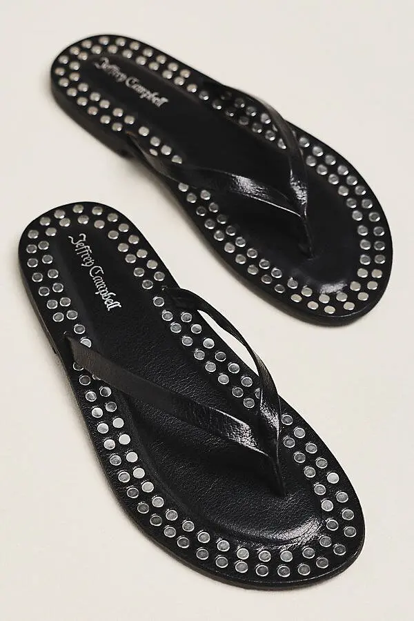 Jeffrey Campbell Katra Studded Flip Flops - Black/silver