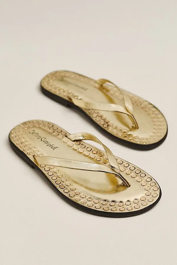 Jeffrey Campbell Katra Studded Flip Flops - Gold/gold
