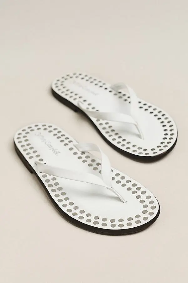 Jeffrey Campbell Katra Studded Flip Flops - White/silver
