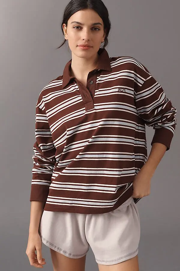 Rag & Bone Cotton Rugby Stripe Shirt Top - Brown Stripe