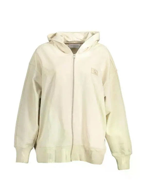 Calvin Klein Logo-patch Zip-up Hoodie - Neutrals