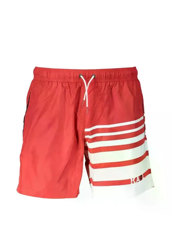 Karl Lagerfeld Striped Drawstring Swim Shorts - Red