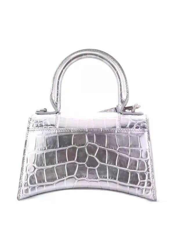 Balenciaga Hourglass Top Handle Bag Crocodile Embossed Leather Xs - Metallic