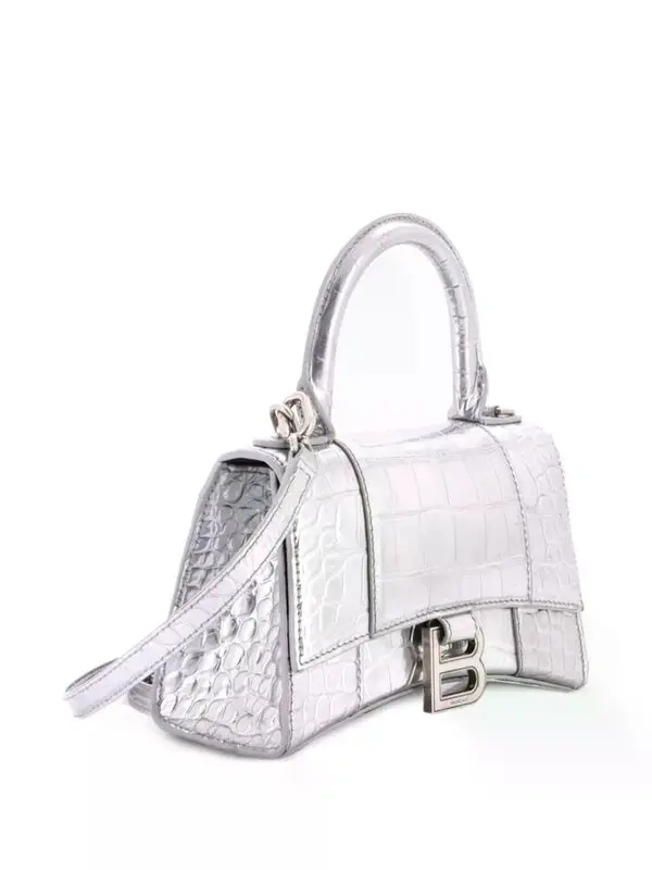 Balenciaga Hourglass Top Handle Bag Crocodile Embossed Leather Xs - Metallic