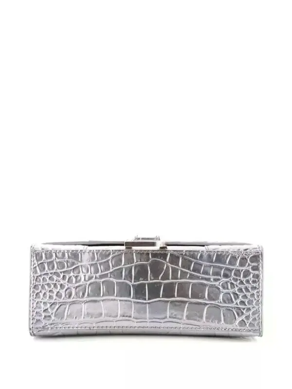 Balenciaga Hourglass Top Handle Bag Crocodile Embossed Leather Xs - Metallic