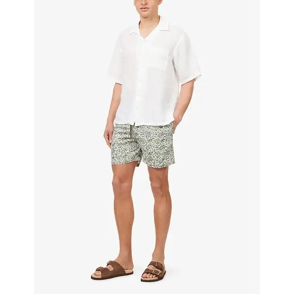 120% Lino Drawstring Printed Bermuda Shorts