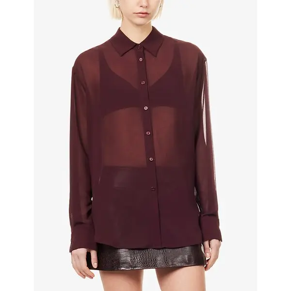 THE FRANKIE SHOP Peri Georgette Sheer Shirt - Burgundy
