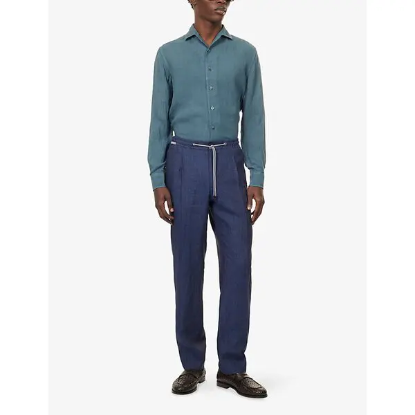 Corneliani Pleated Drawstring Linen Trousers