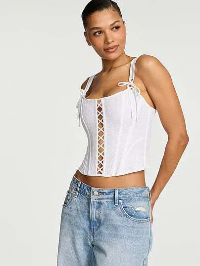 Victoria's Secret Lace & Cotton Corset Top - White,ivory