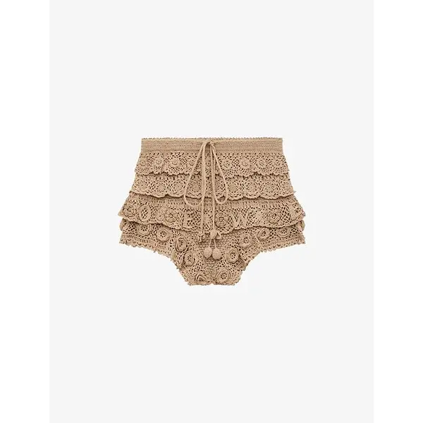 Loewe X Paula's Ibiza Brand-motif Crochet-knit Cotton Shorts - Beige