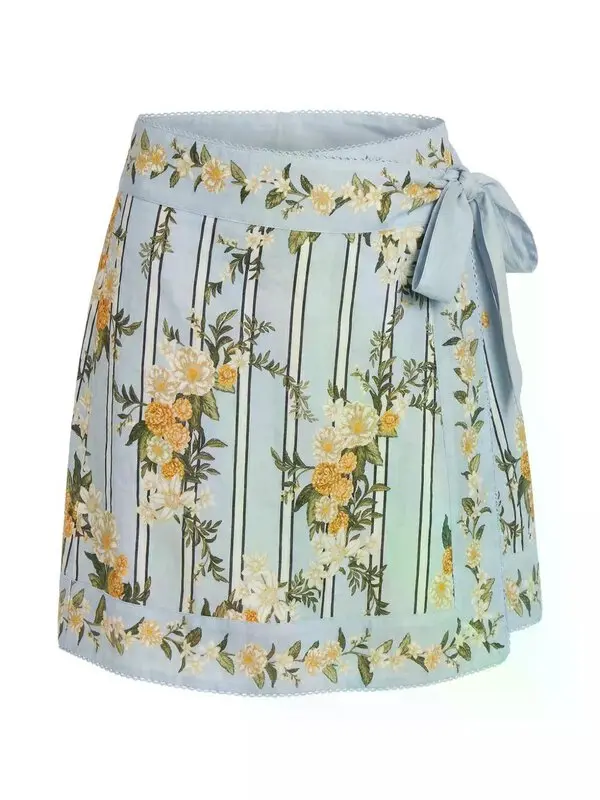 Agua Bendita Floral-embroidered Striped Skirt - Blue