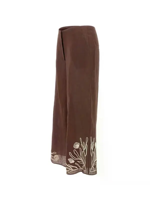 Marella Embroidered Wide-leg Linen Trousers