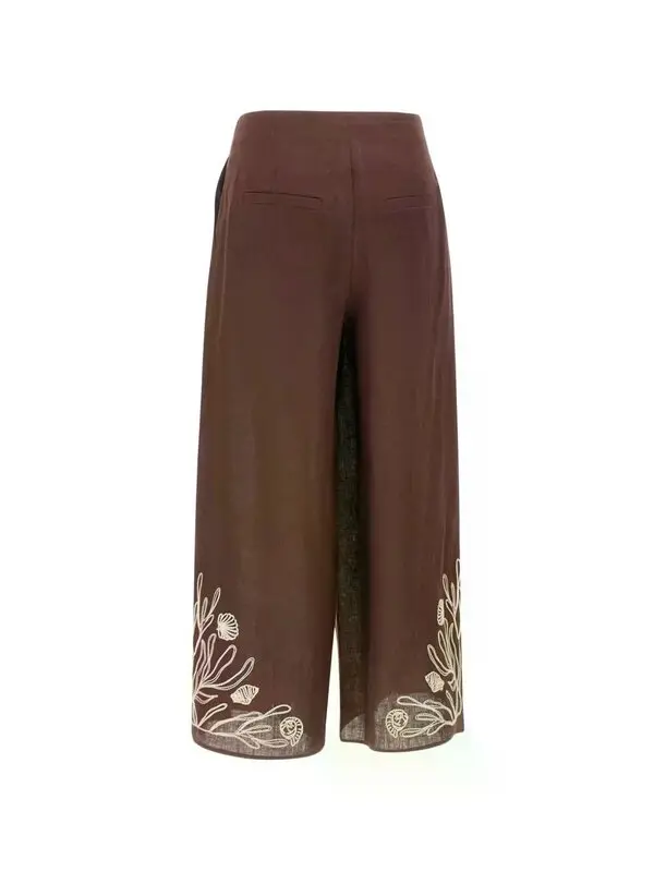 Marella Embroidered Wide-leg Linen Trousers