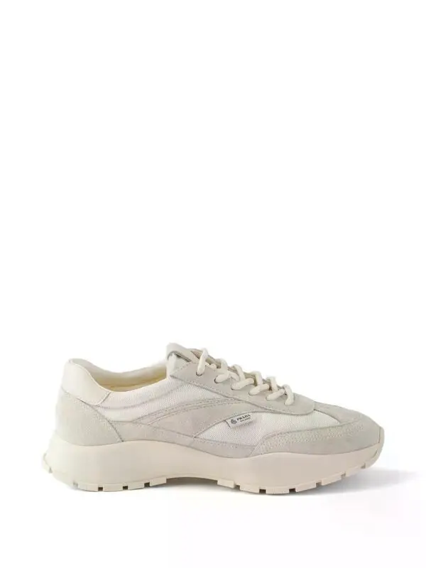 Prada Mesh And Suede Lace-up Sneakers - Neutrals