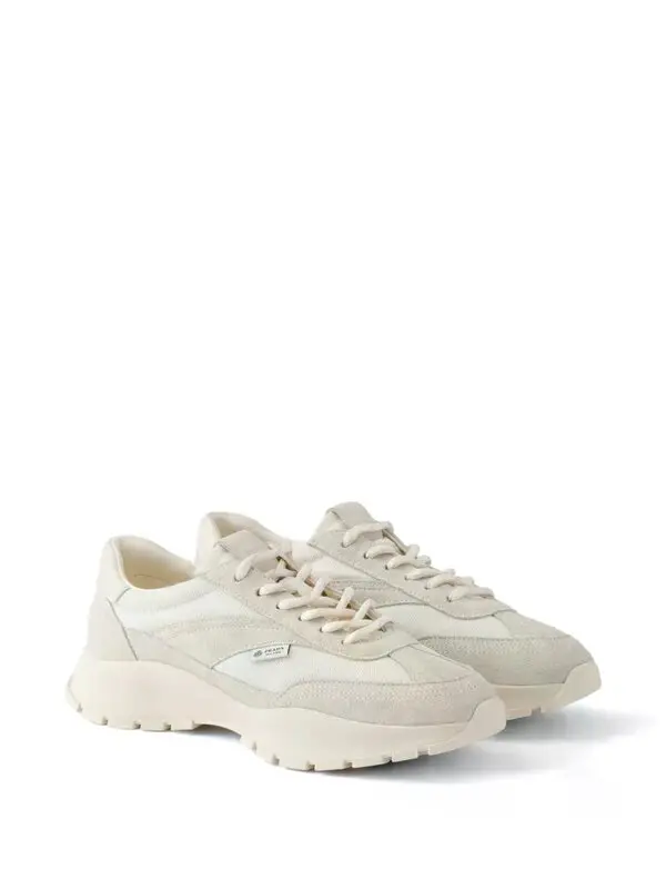 Prada Mesh And Suede Lace-up Sneakers - Neutrals