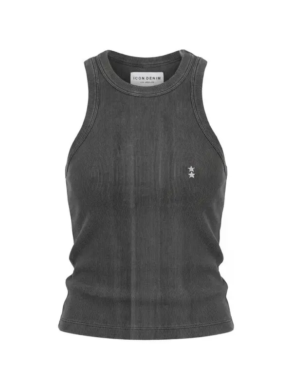 ICON DENIM LOS ANGELES Star-embroidered Ribbed Tank Top - Grey