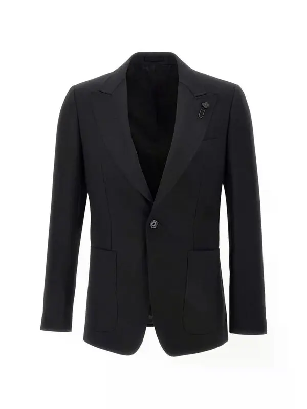 LARDINI Peak-lapel Wool Blazer - Black