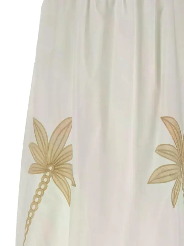 KAOS Palm-tree Embroidered Flared Skirt - Neutrals