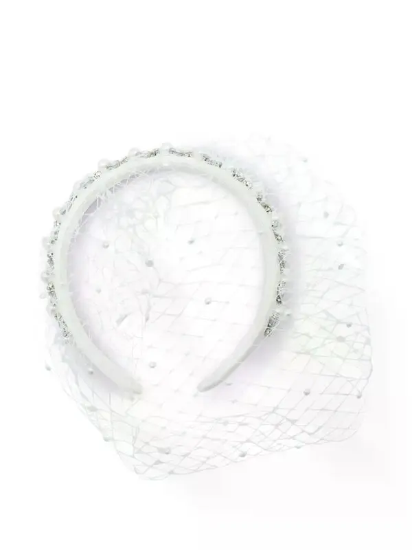 SELF-PORTRAIT Embellished Veiled Headband - White