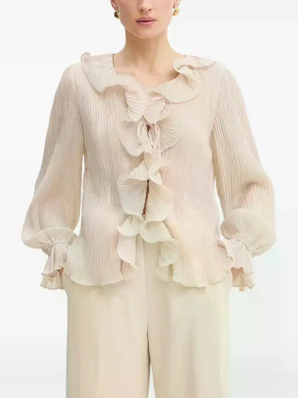 Guess Crinkled-texture Blouse With Ruffled Trim