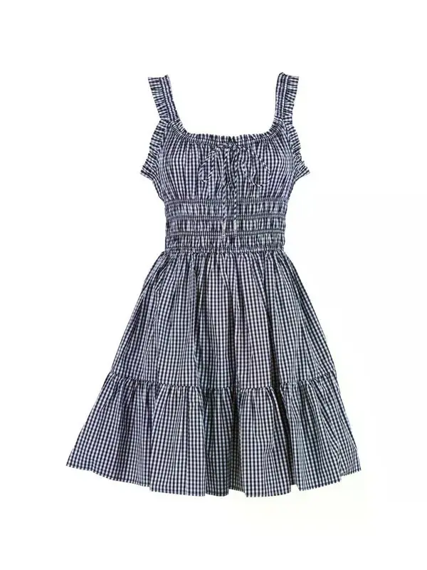 Michael Kors Gingham-check Smocked Mini Dress - Black