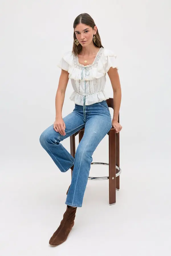Rixo Melisa Ruffle Lace Trimmed Blouse