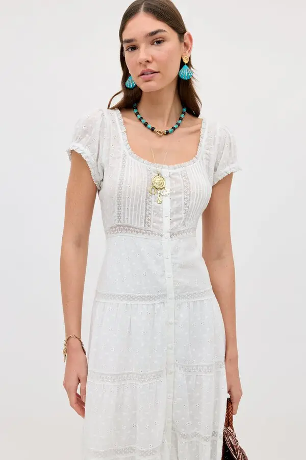 Rixo Jaclyn Ivory Midi Dress - White