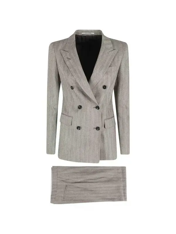 Tagliatore Double-breasted Herringbone Suit - Brown