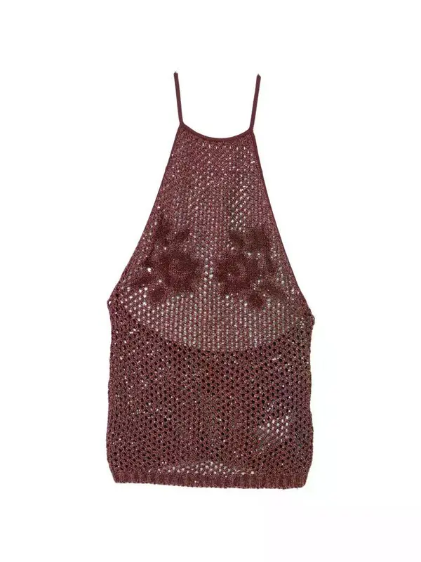 Amiri Sequin-embellished Open-knit Top