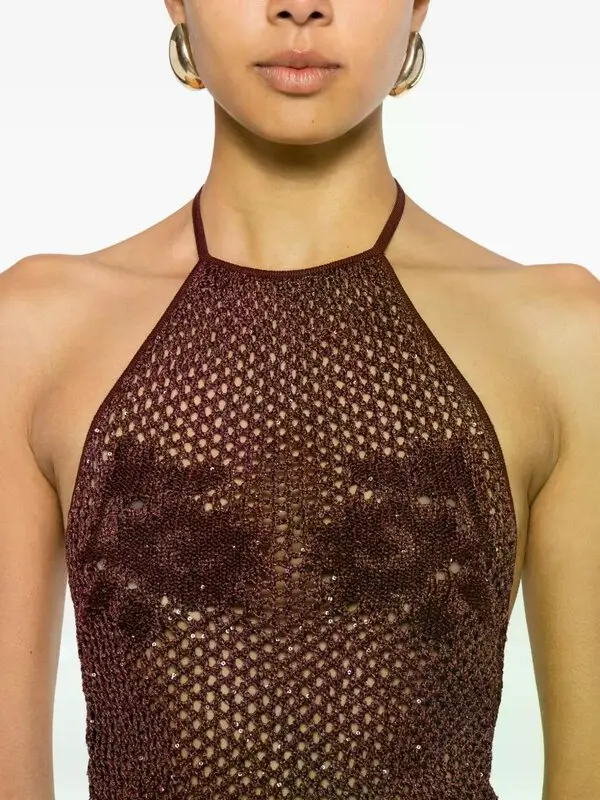 Amiri Sequin-embellished Open-knit Top