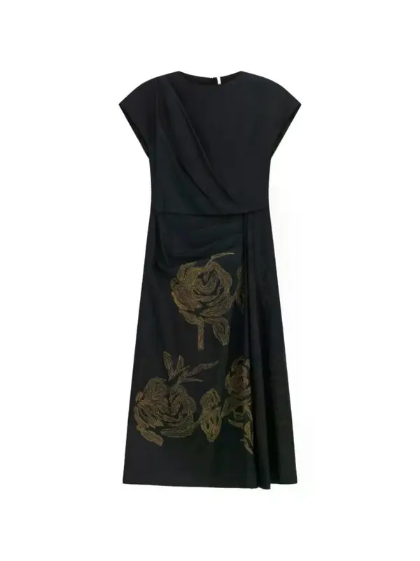Liviana Conti Floral-embroidered Draped Dress - Black